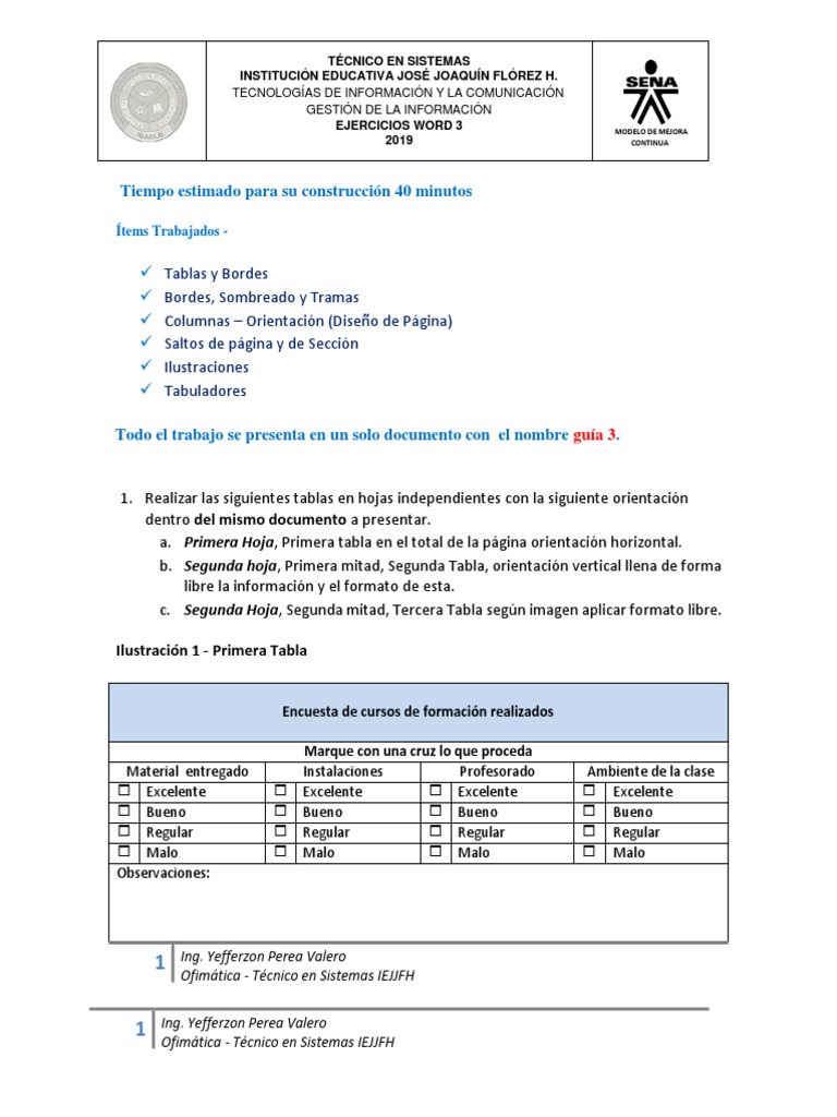 Ejercicio 3 Tablas y Otros -MS Word | Microsoft Word | Informática