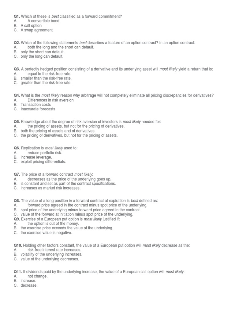 Derivatives Questions | PDF | Option (Finance) | Derivative (Finance)