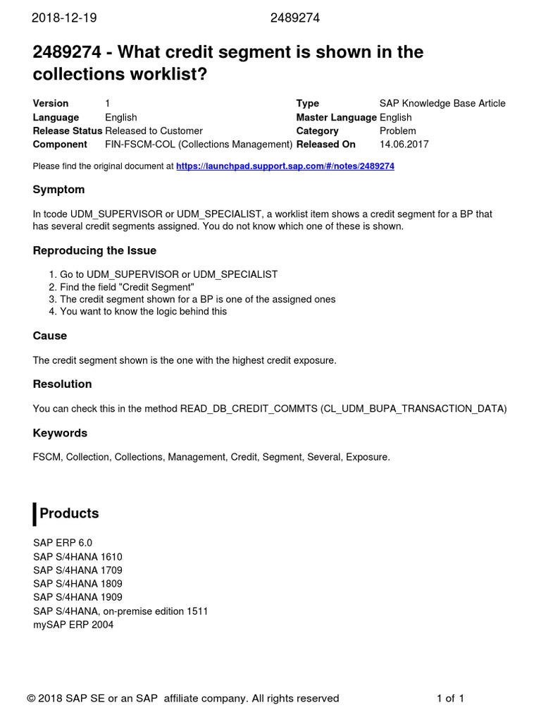 What Credit Segment Is Shown in The Collections Worklist? | PDF