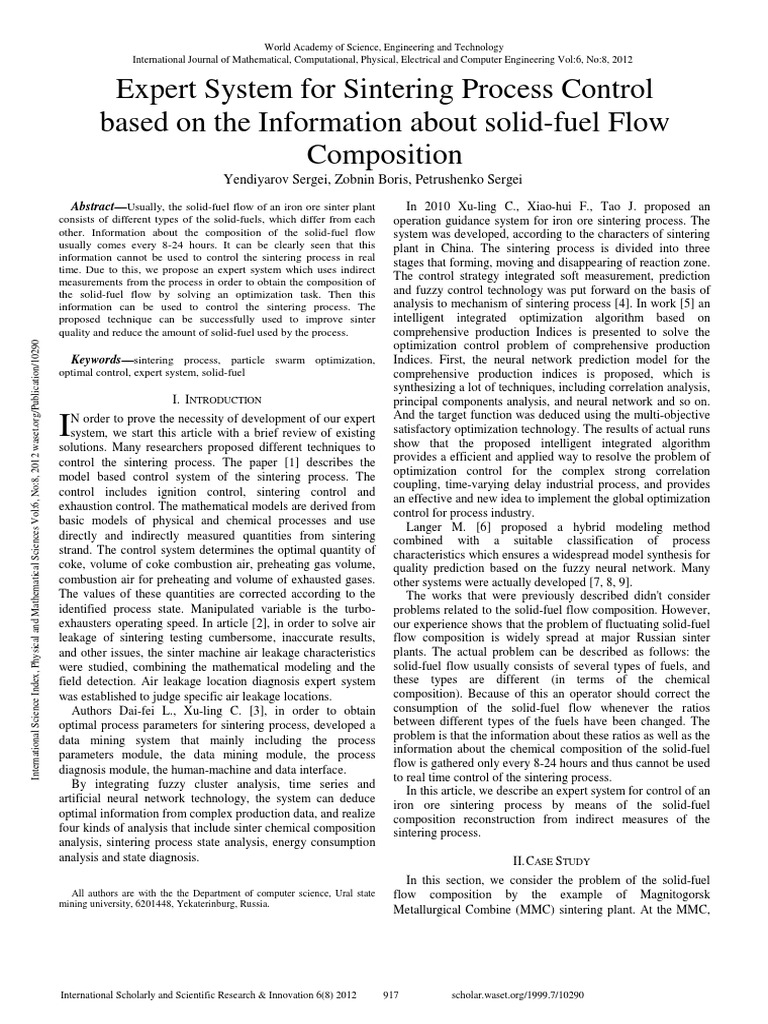 Expert System For Sintering Process Control Based On The Information ...