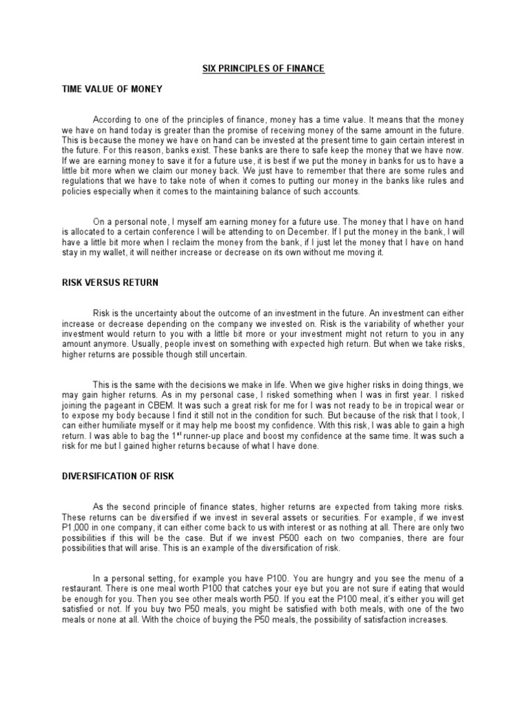 Six Principles of Finance Explained | PDF | Money | Banks