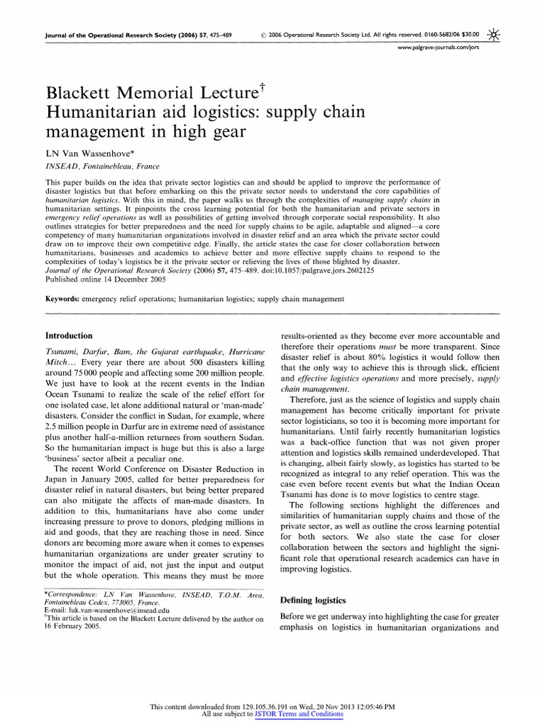 Humanitarian Aid Logistics | PDF | Humanitarian Aid | Logistics