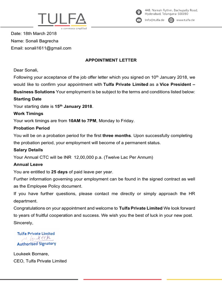 Content Agency Appointment Letter | PDF