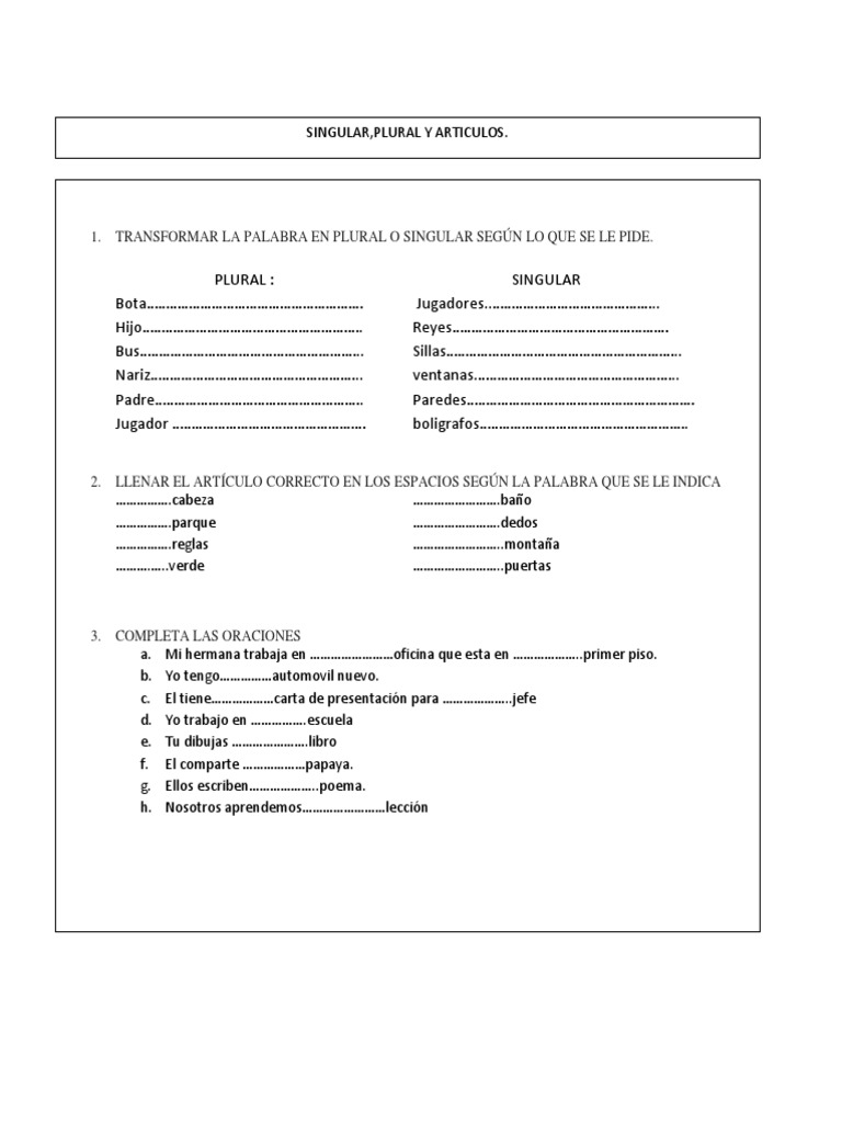 Singular, Plural y Artículos en Español | PDF | Plural | Morfología