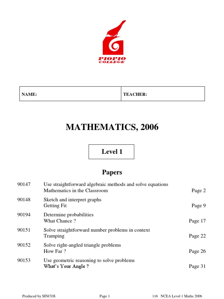 NCEA Level 1 Maths Exam 2006 | PDF | Series And Parallel Circuits ...