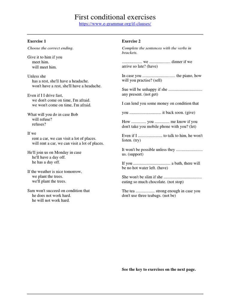 First Conditional Worksheet PDF | PDF | Language Mechanics | Linguistic ...