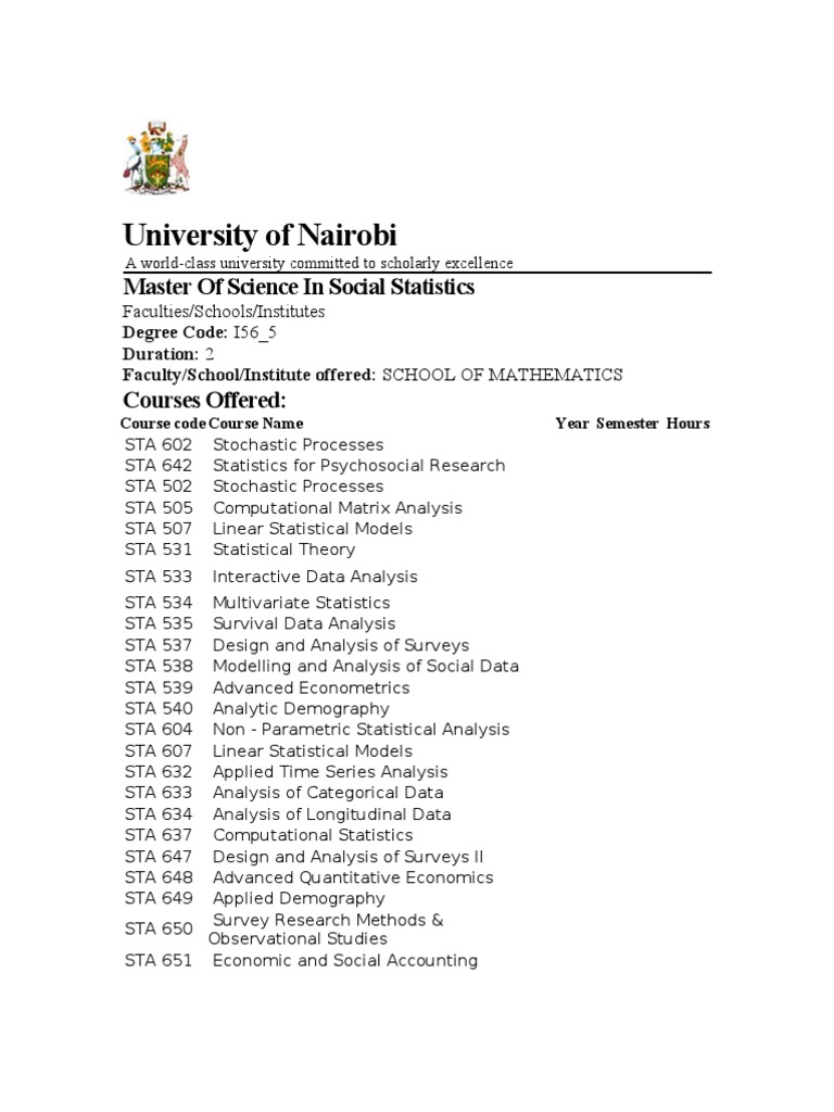 University of Nairobi | Postgraduate Education | Statistics | Free 30 ...
