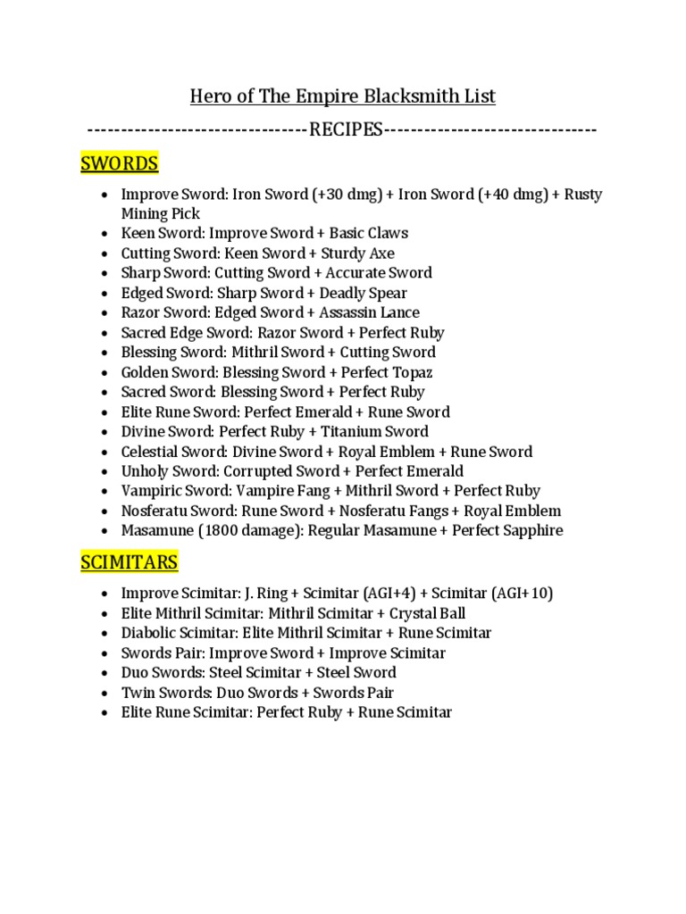 Blacksmith Recipe List Updated | PDF | Nature