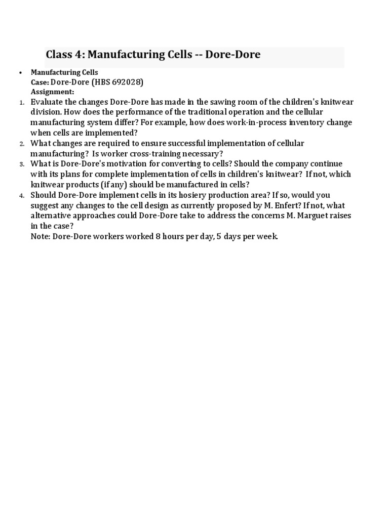 Dore Dore Case Questions | PDF | Business | Economies