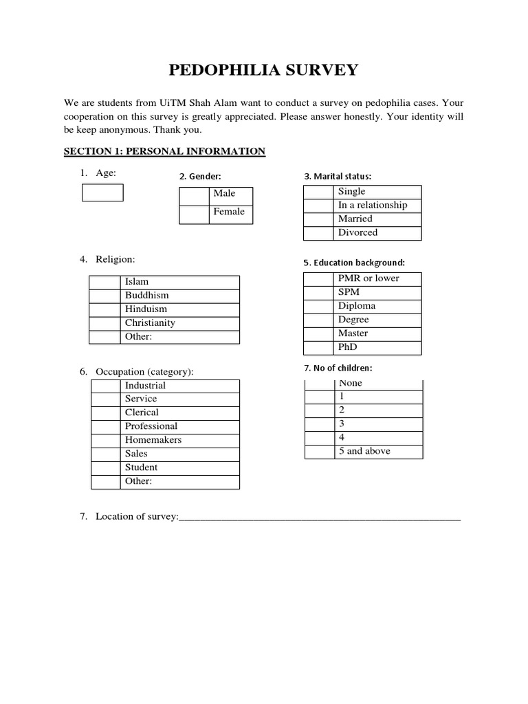 Pedophilia Survey | PDF | Pedophilia | Human Sexuality
