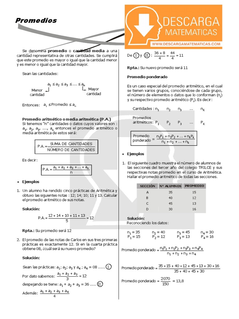 11 Teoría y Ejercicios de Promedios Segundo de Secundaria PDF | PDF | Números | Análisis estadístico