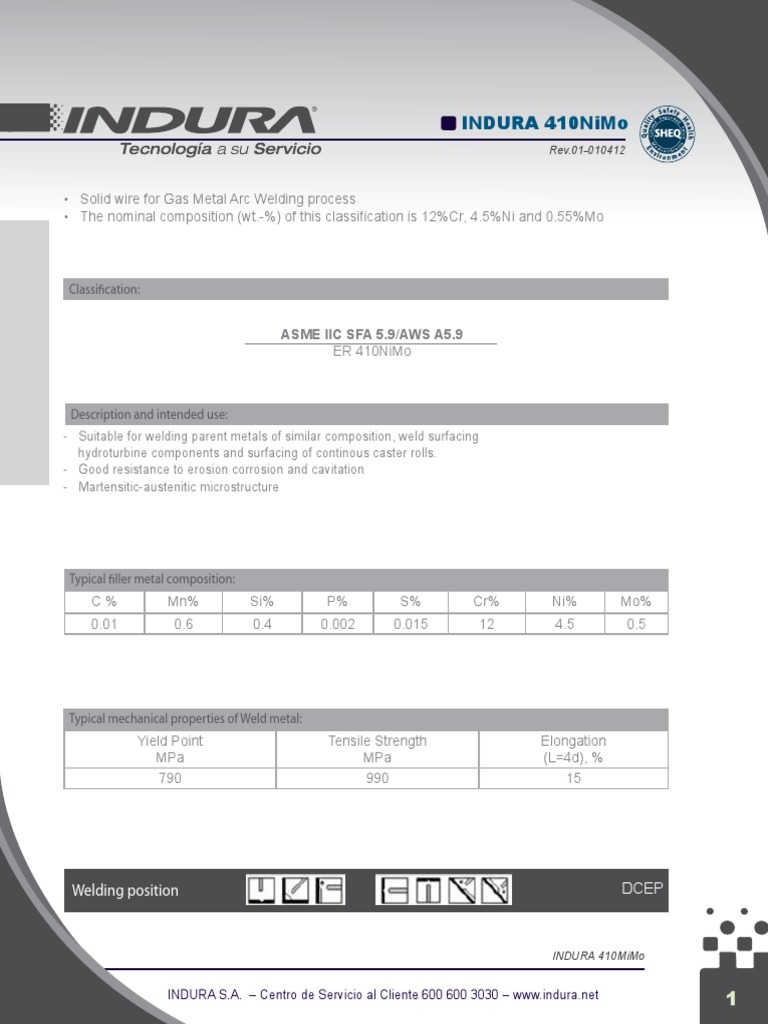 INDURA 410NiMo Welding Wire Details | PDF