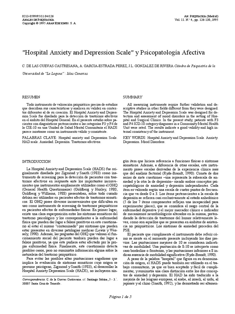 Hospital Anxiety and Depression Scale | PDF | Psicopatología ...