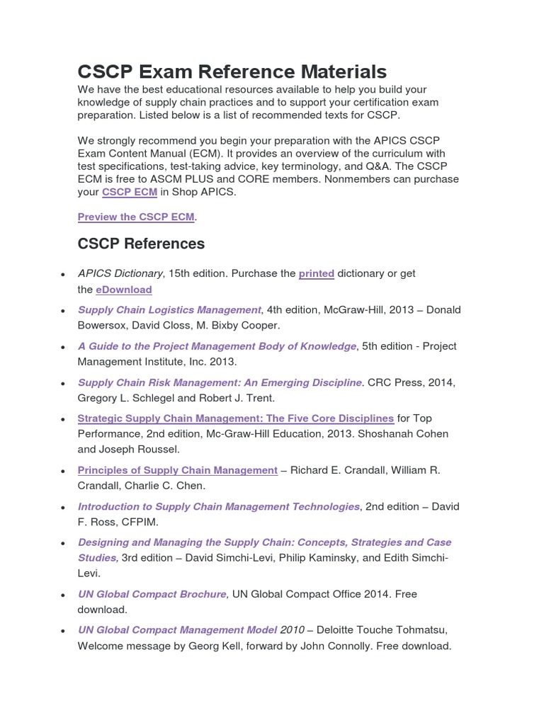 CSCP Exam Reference Materials | PDF | Supply Chain | Economies