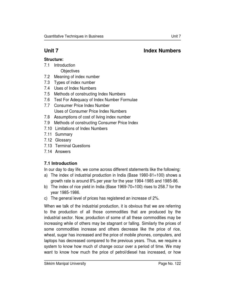 Unit 7 Index Numbers: Structure | PDF | Index (Economics) | Price Indices