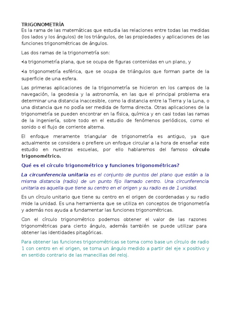 Elementos fundamentales de la trigonometría | PDF | Trigonometría ...