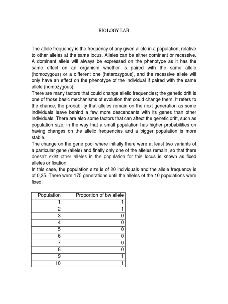 Analysis of Allele Frequencies and Genetic Drift in Small Populations ...