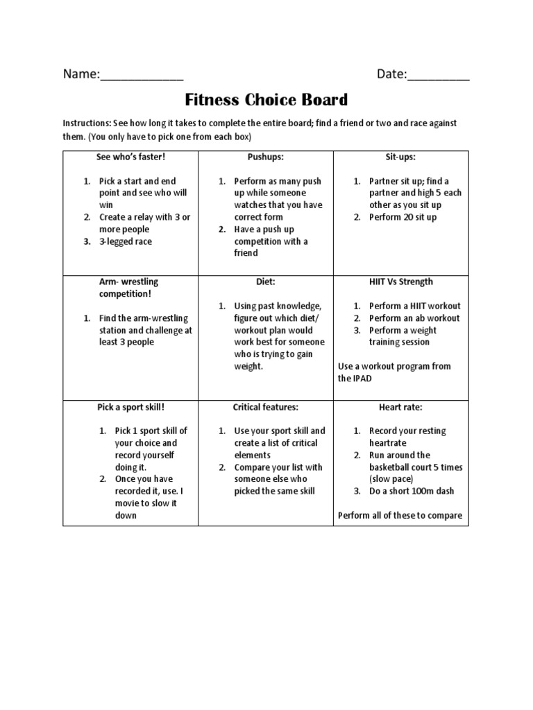 Choice Board - Tic Tac Toe | PDF | Sports | Physical Exercise