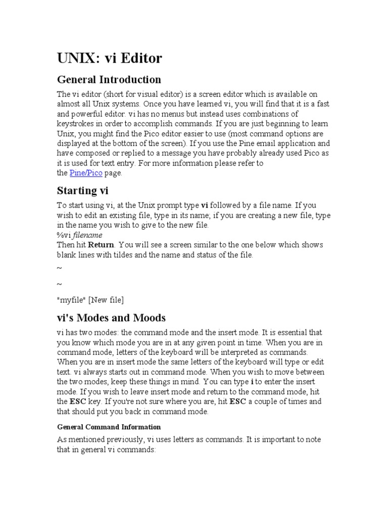 UNIX: VI Editor: General Introduction | PDF | Filename | Text