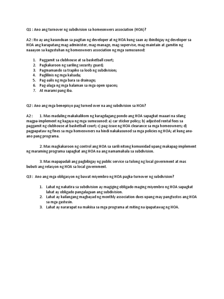 HOA Frequently Asked Questions | PDF