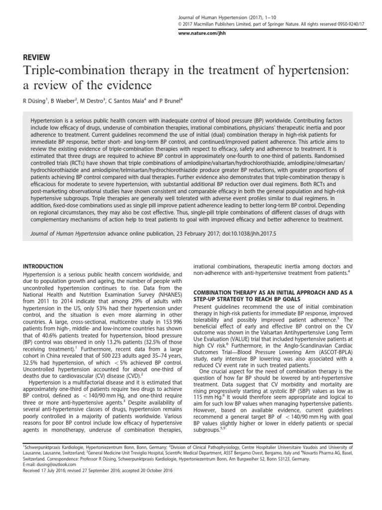 Triple-Combination Therapy in The Treatment of Hypertension: A Review ...