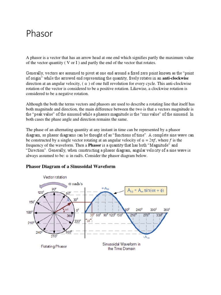 Phasor: Phasor Diagram of A Sinusoidal Waveform | PDF | Motion (Physics ...