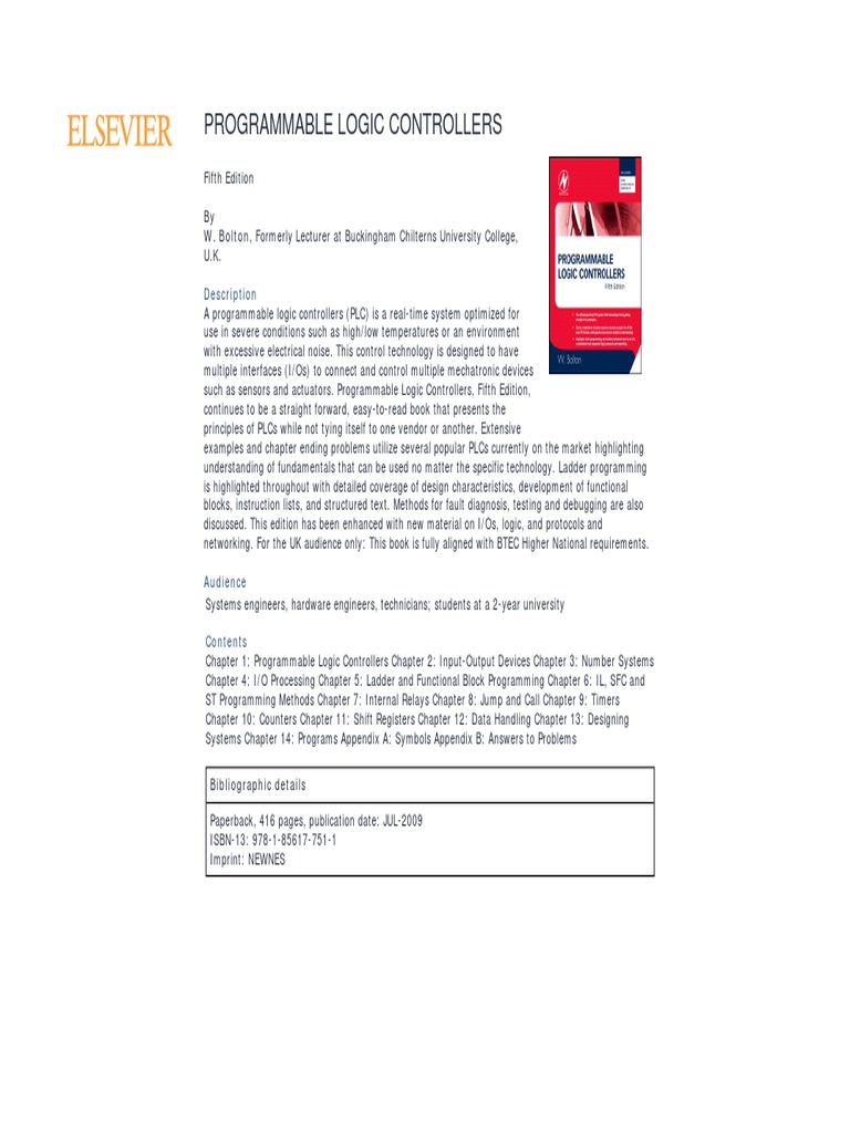 Programmable Logic Controllers: by W. Bolton, Formerly Lecturer at ...