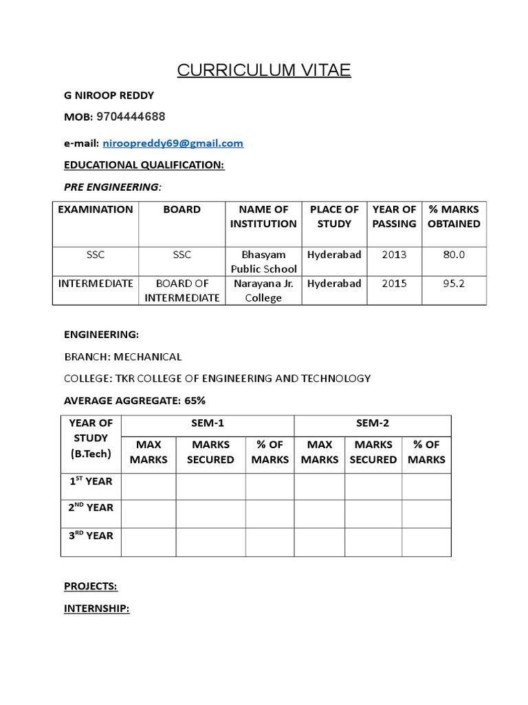 G Niroop Reddy CV: Mechanical Engineer | PDF | Art | Technology ...