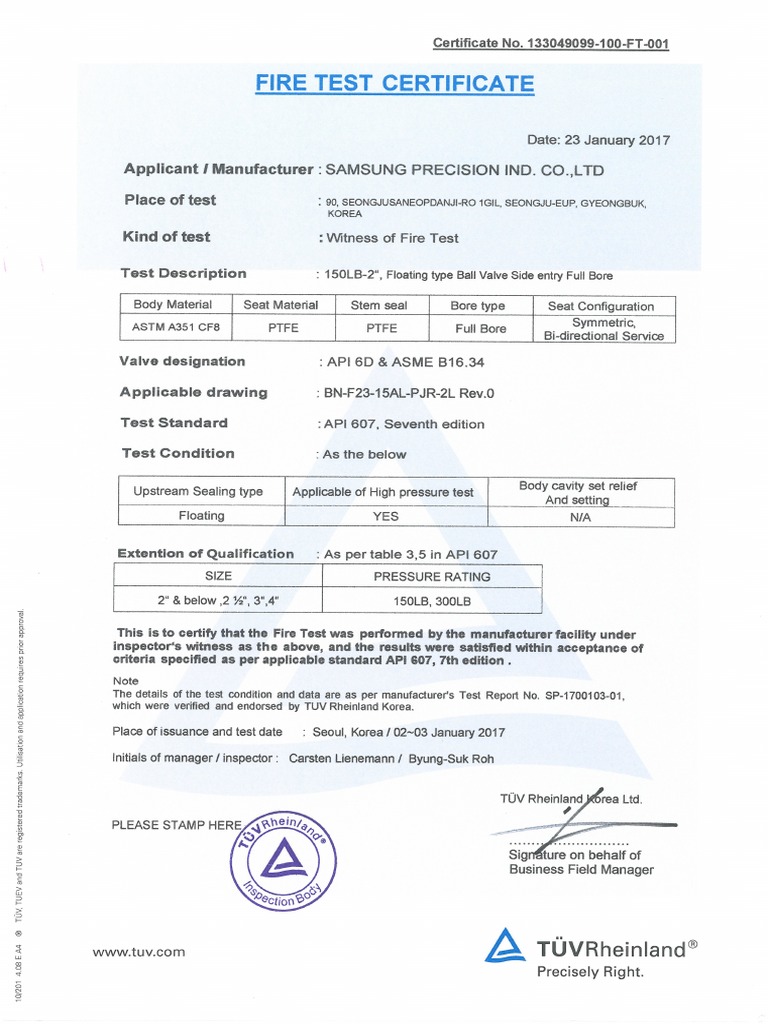 Firesafe cert