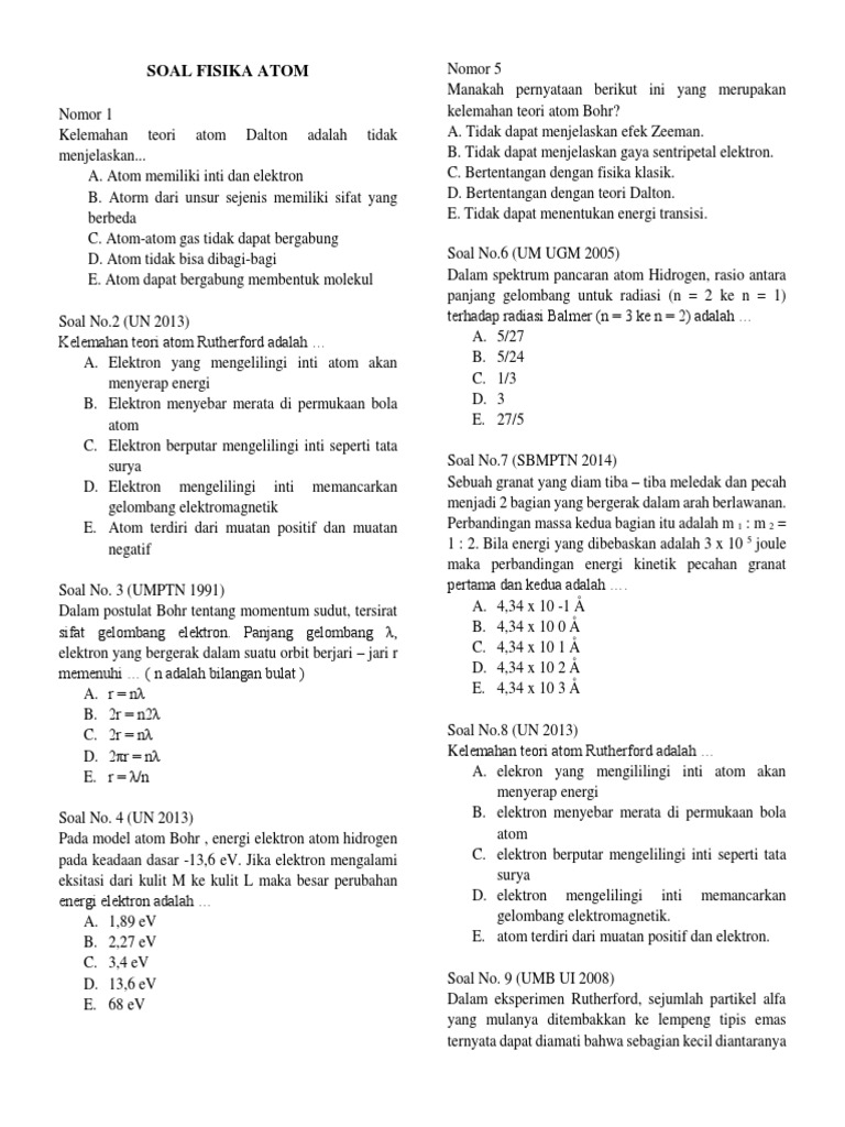 Soal Model Atom | PDF