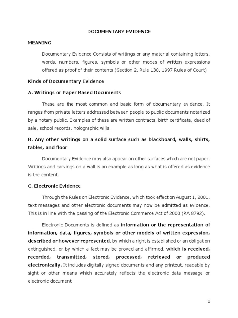 Documentary Evidence Defined | PDF | Affidavit | Evidence (Law)