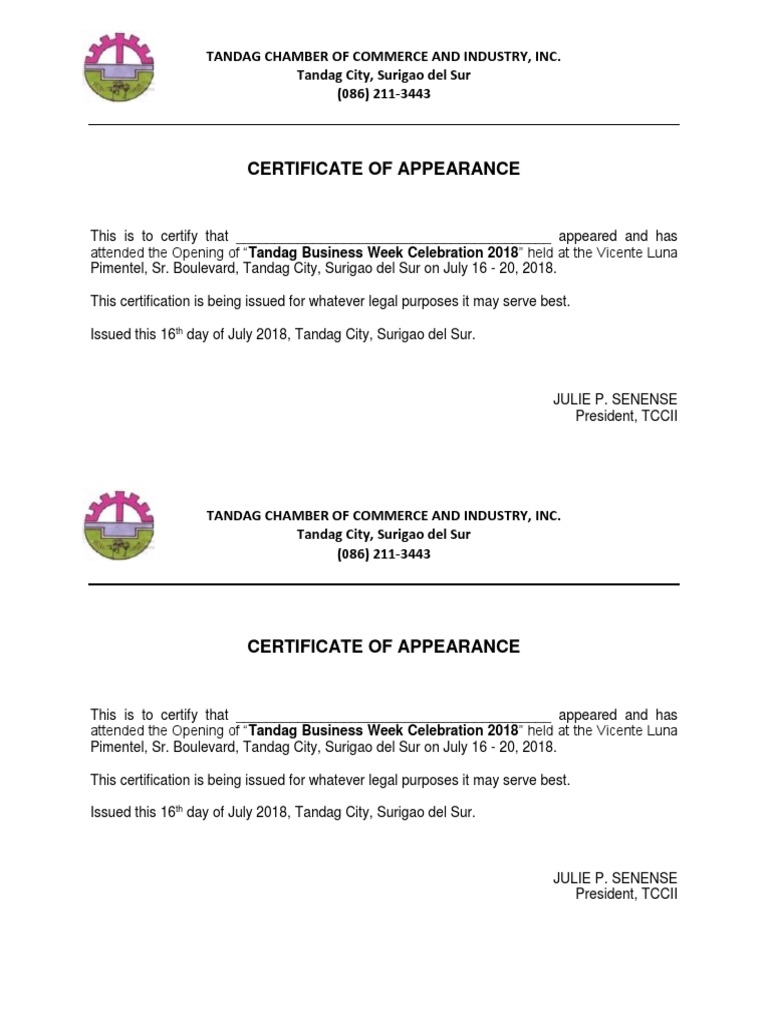 Certificate of Appearance | PDF