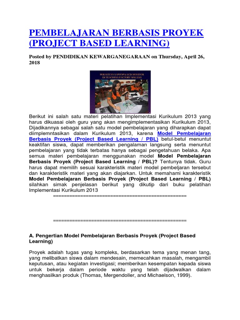 Pembelajaran Berbasis Proyek | PDF