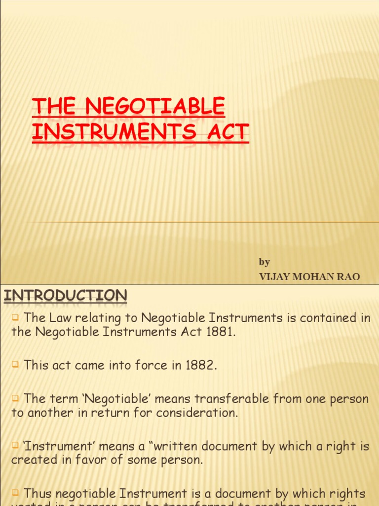 Negotiable Instruments | PDF | Negotiable Instrument | Payments