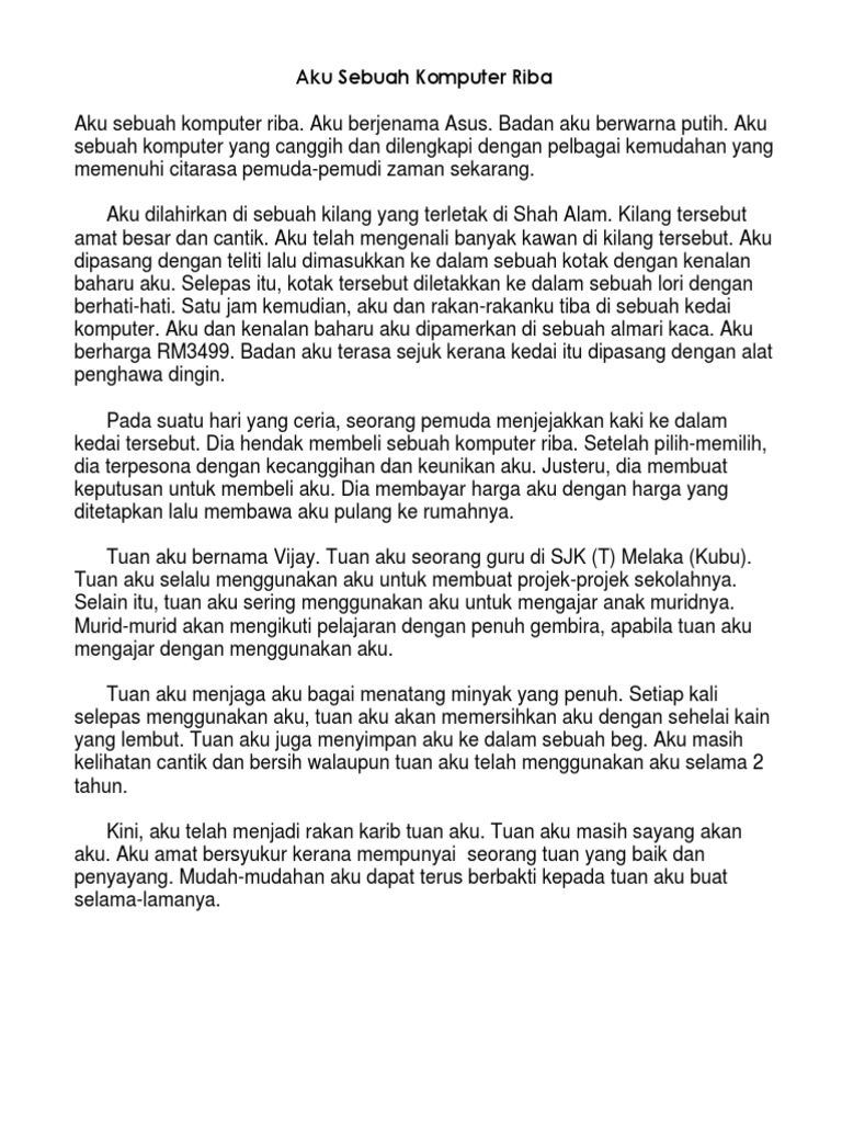 Karangan Autobiografi Aku Sebuah Komputer Riba Aku Sebuah Komputer