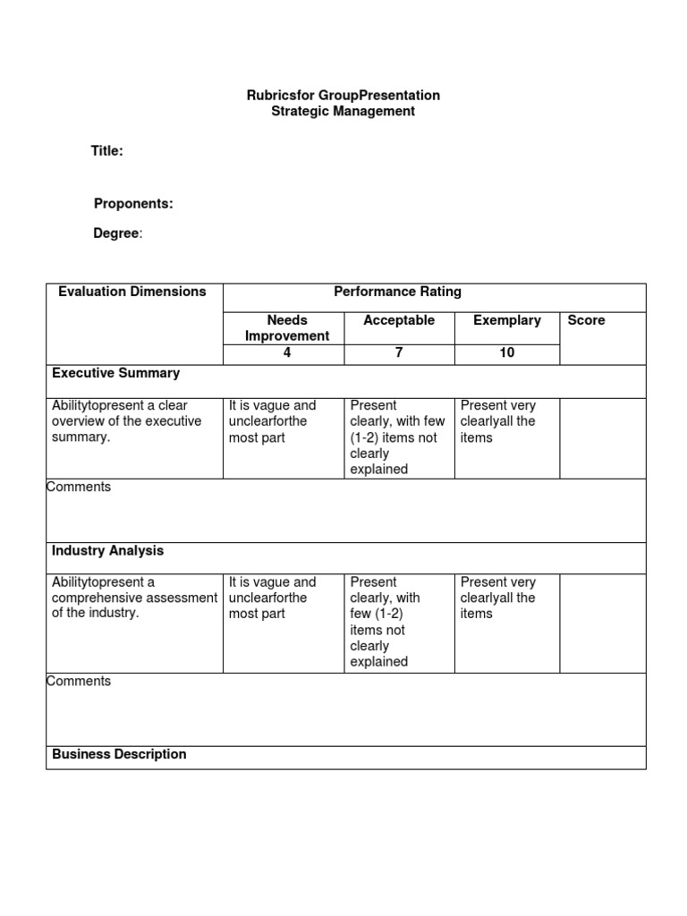 RUBRICS STRATMA-revised | PDF | Strategic Management | Rubric (Academic)
