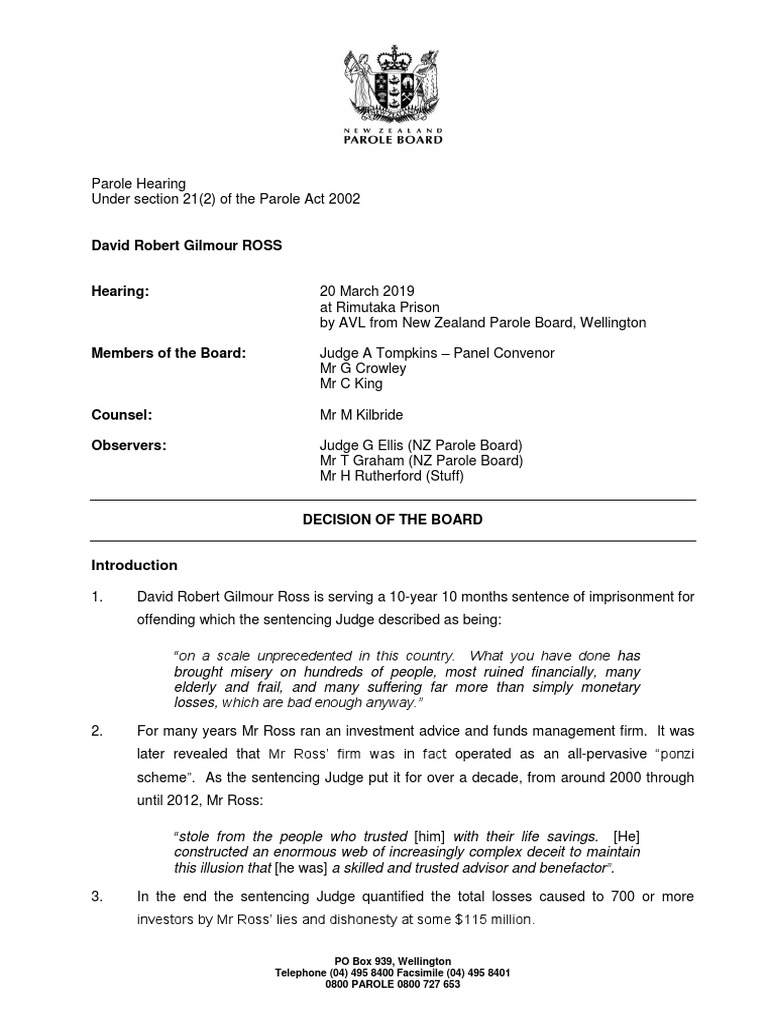 Ross, D R G - 20 03 19rdtd | PDF | Parole | Psychological Evaluation