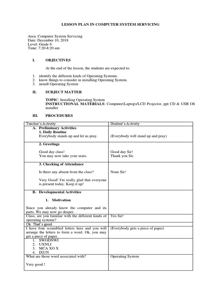 Lesson Plan - Operating System | PDF | Bios | Booting