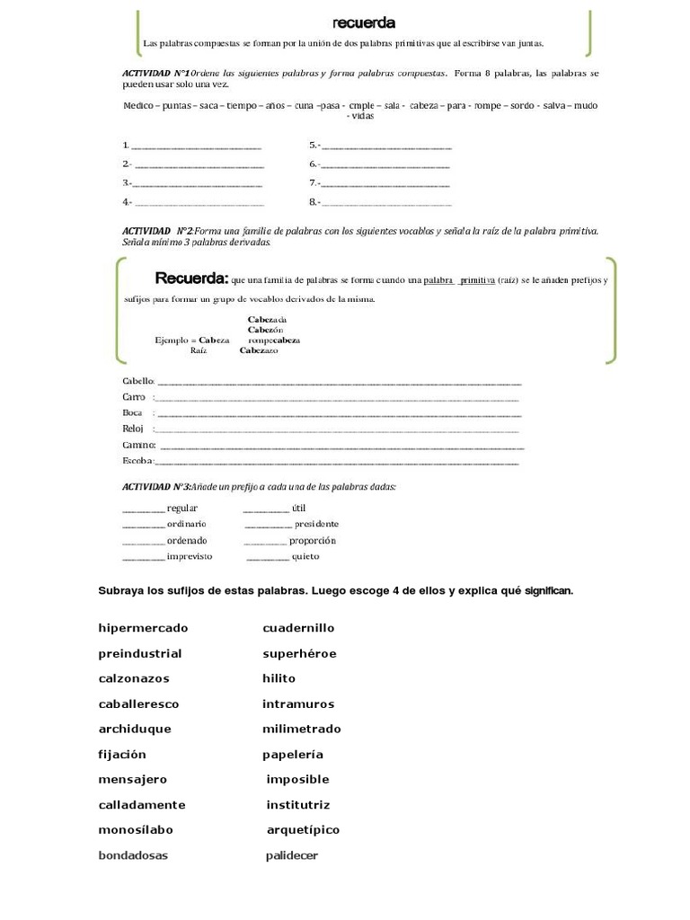 Subraya Los Sufijos de Estas Palabras | PDF