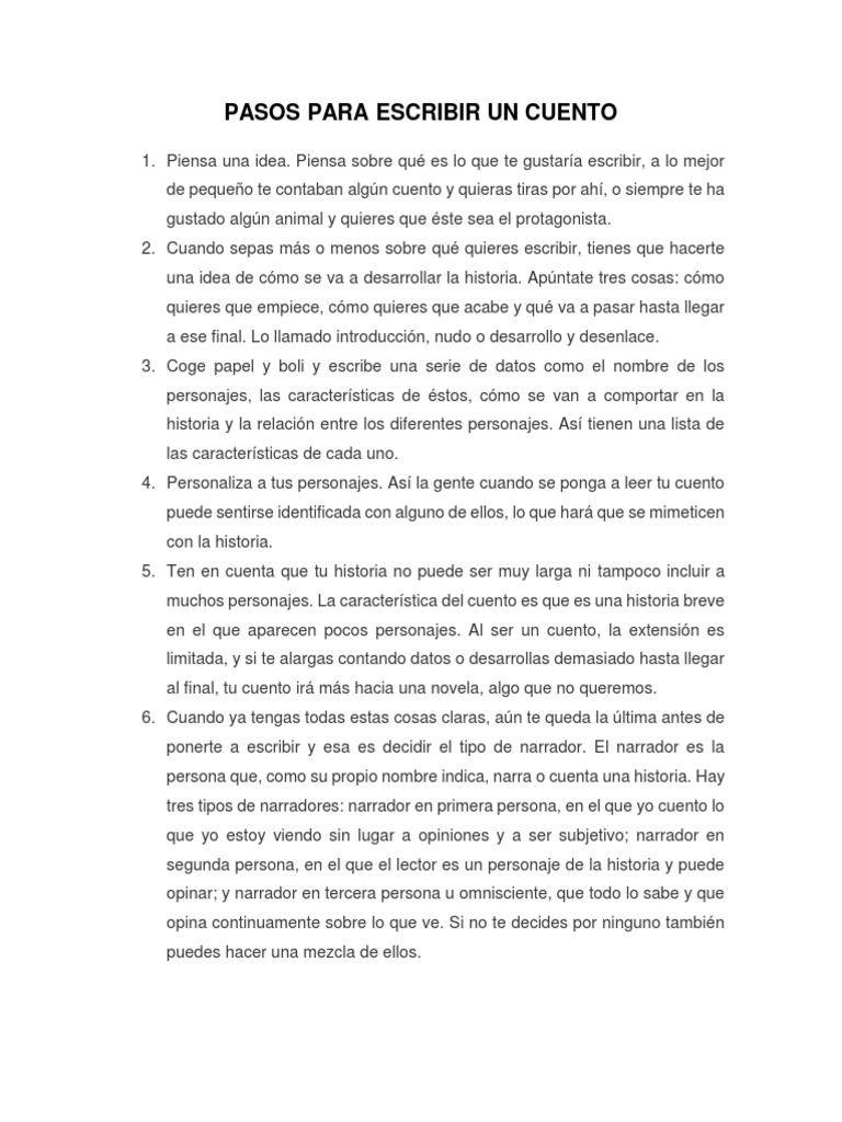 Pasos para Escribir Un Cuento | PDF | Narración | Cuentos