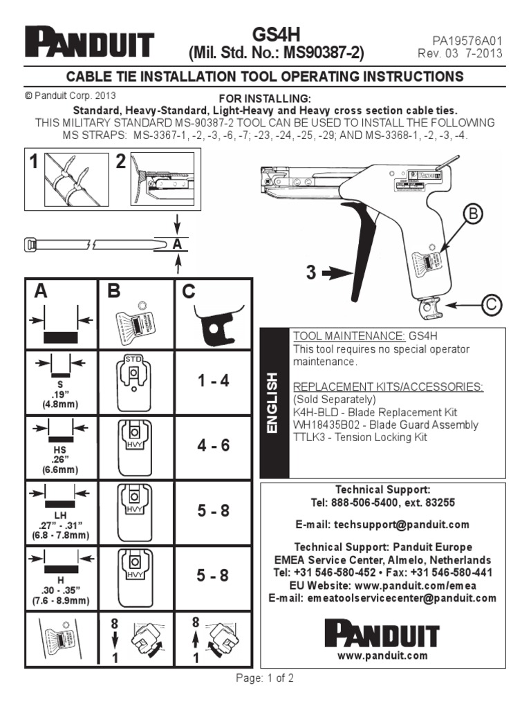 (Mil. Std. No.: MS90387-2) : Cable Tie Installation Tool Operating ...