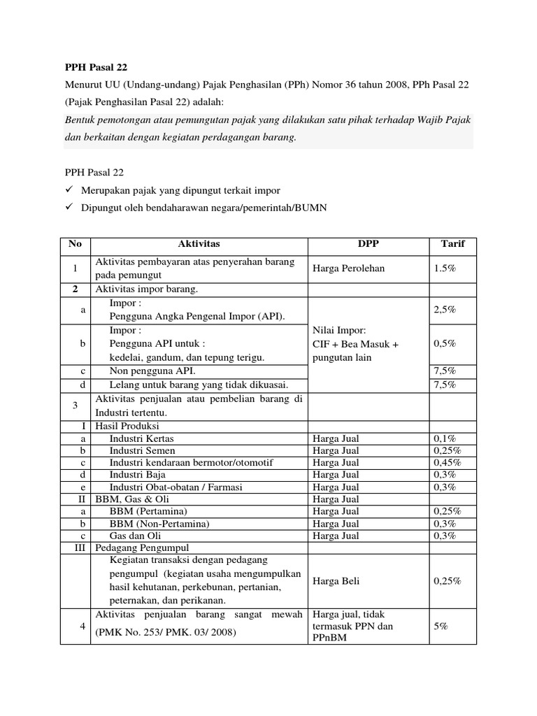 TABEL Tarif PPH 22 Dan PPH 23 | PDF