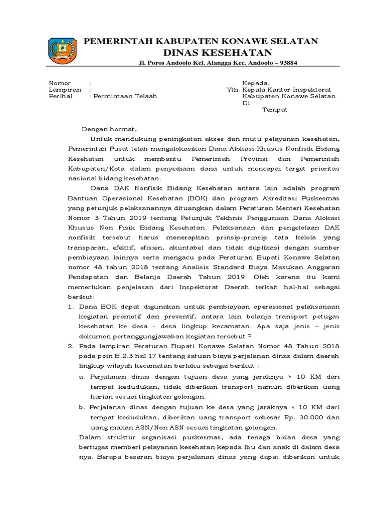 Surat Permintaan Telaah Inspektorat | PDF