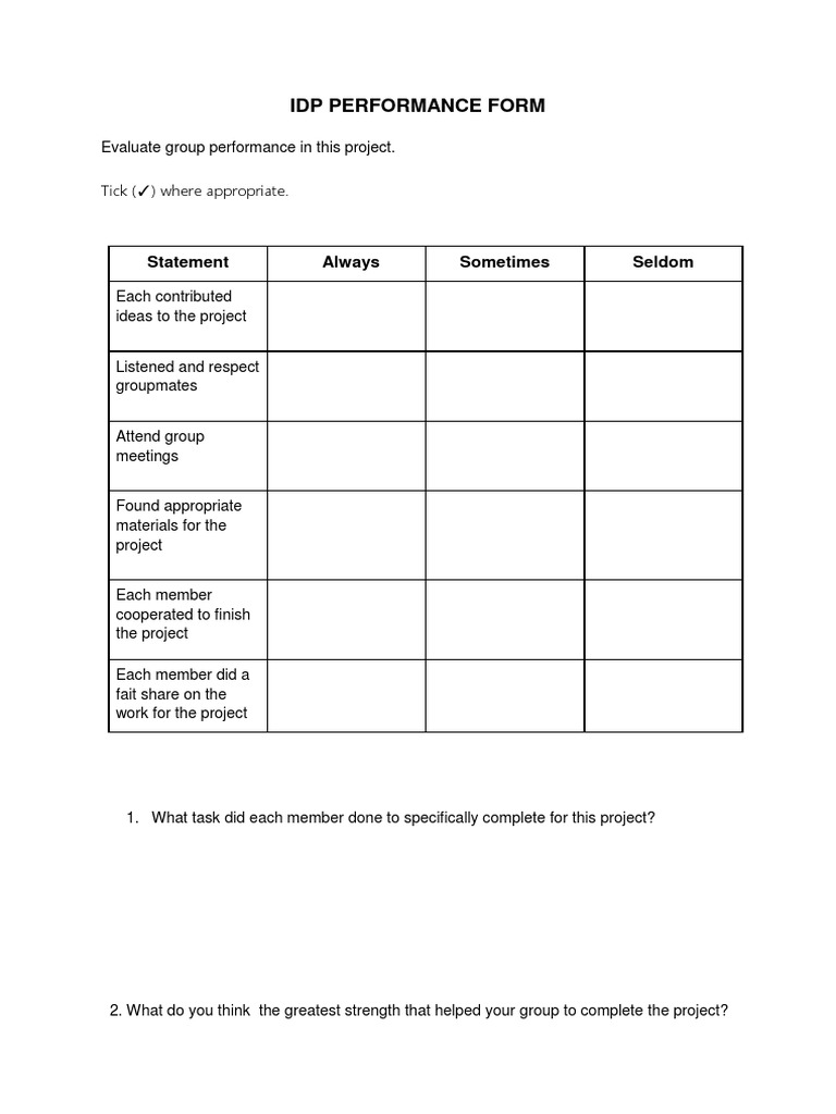 Idp Performance Form | PDF | Career & Growth