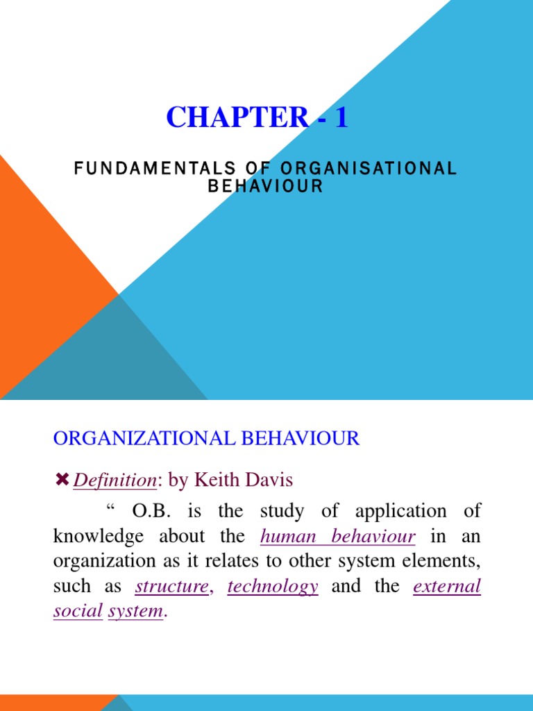 Chapter - 1: Fundamentals of Organisational Behaviour | PDF | Classical Conditioning ...