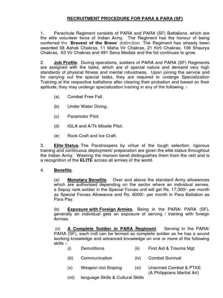 PARA SF Recruitment Procedure 2025 | PDF | Paratrooper | Defense Policy