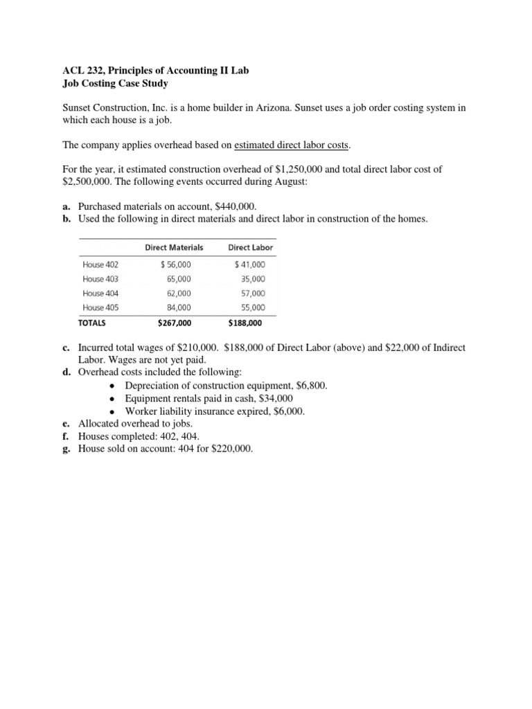 Job Costing Case Study Scrib | PDF | Inventory | Debits And Credits