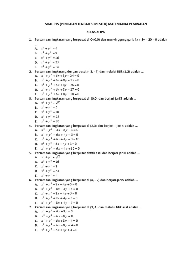 Soal Pts Kls Xi MTK Peminatan | PDF
