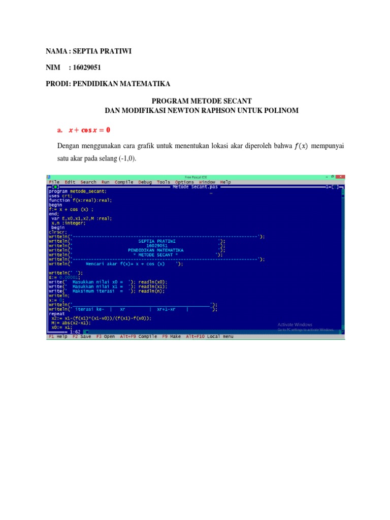 Septia Pratiwi (16029051) Tugas Program Metode Secant Dan Modifikasi ...