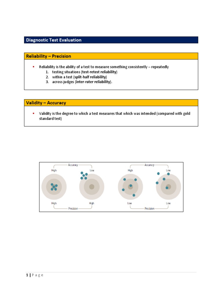 Diagnostic Test Reliability and Validity | PDF | Sensitivity And ...
